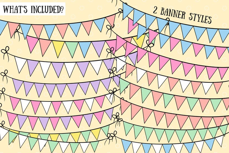 Pastel Rainbow Bunting Banner Clip Art, Cute Bunting Clipart, Rainbow ...