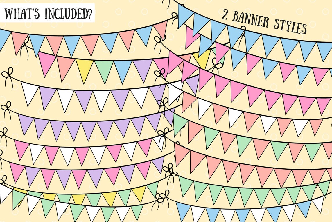 Pastel Rainbow Bunting Banner Clip Art, Cute Bunting Clipart, Rainbow ...