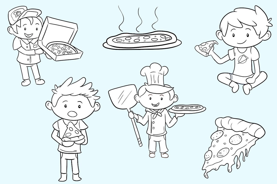 Pizza Party Clipart Cute Pizza Party Boys Clip Art Pizza - Etsy