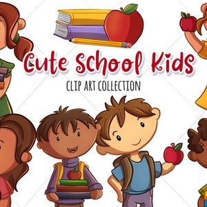 Back to School Kids Clip Art Collection, Cute School Kids, Kawaii Kids ...