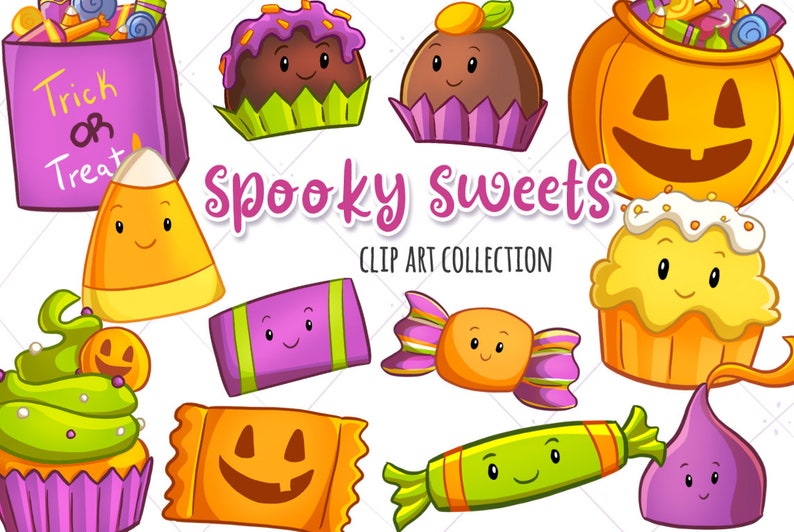 Cute Halloween Clip Art, Spooky Sweets, Kawaii Halloween Candy, Happy ...