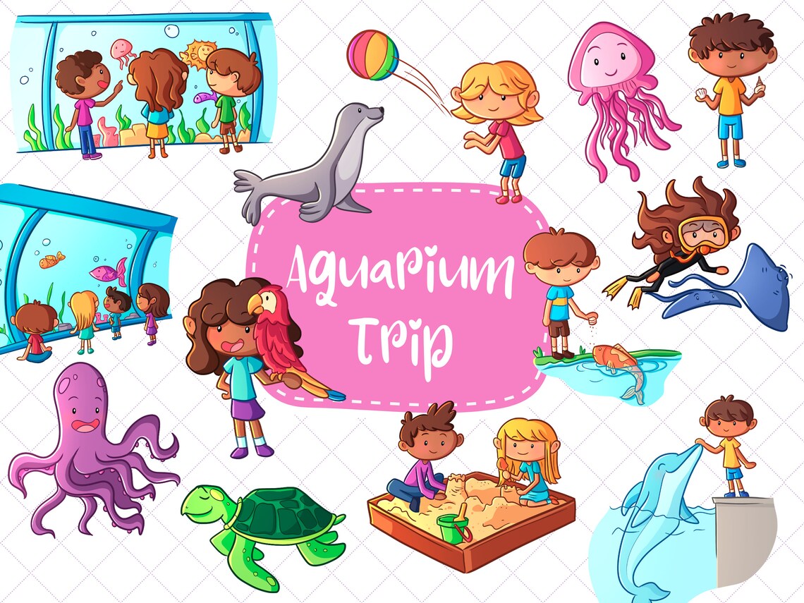 Aquarium Kids Clipart Trip to the Aquarium Clip Art School - Etsy