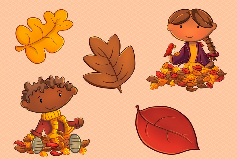 Kids Playing in Fall Leaves Clip Art Collection, Falling Leaves, Fall ...