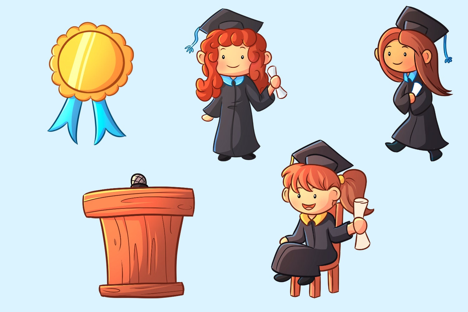Cute Graduation Girls Clip Art Collection, Little Graduates Clipart ...
