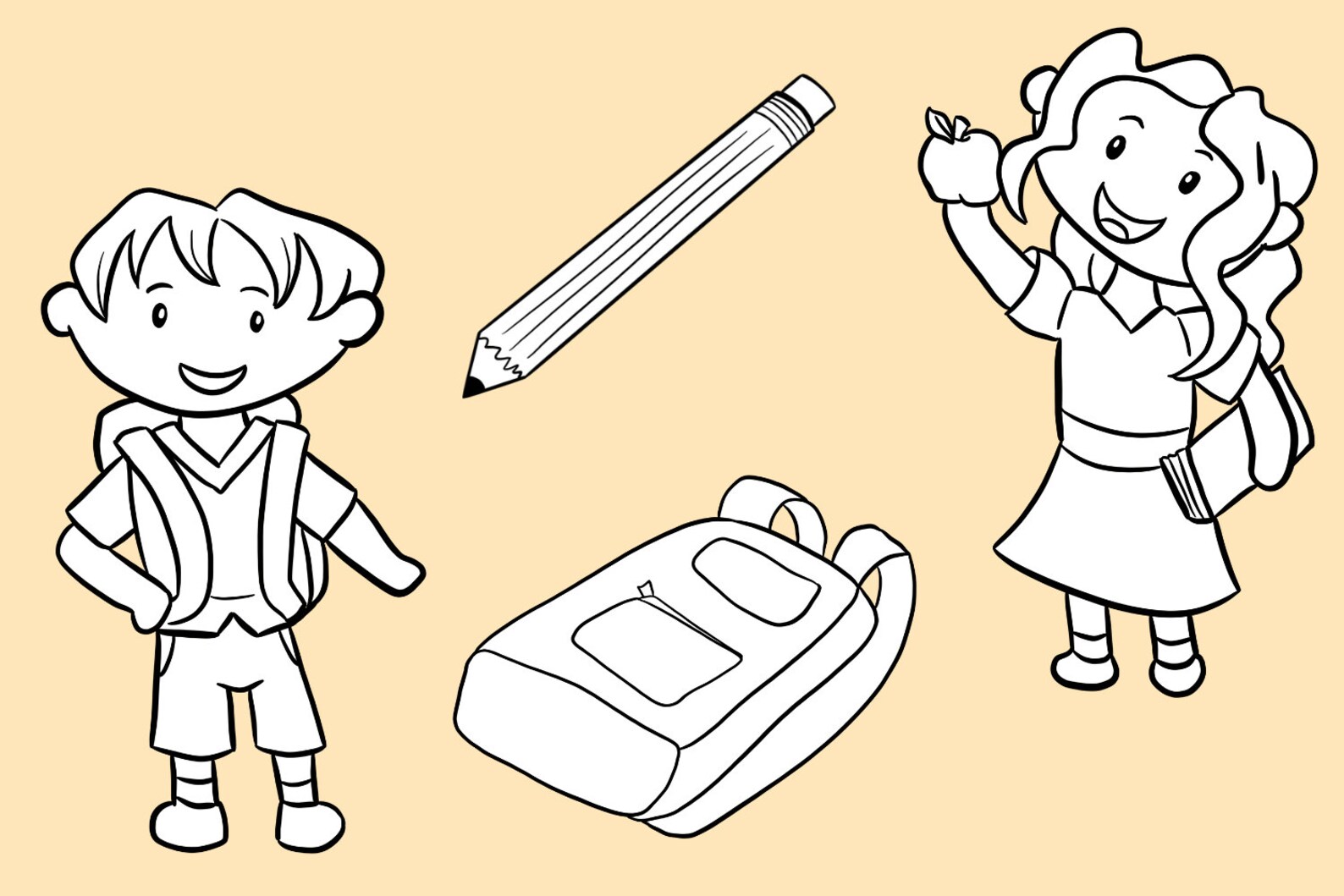 Back to School Kids Black and White Clip Art Collection Cute - Etsy