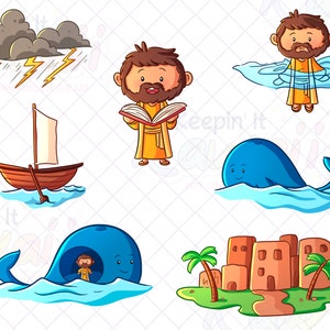 Jonah and the Whale Clipart, Bible Story Clip Art, Cute Christian ...