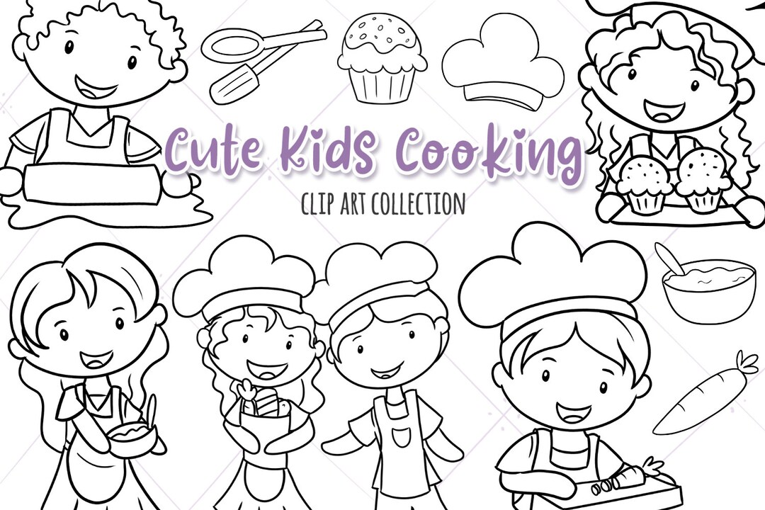 Kids Baking Clip Art Black And White
