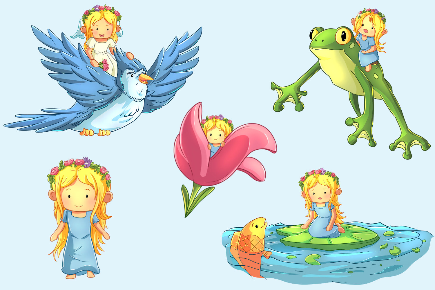 Thumbelina Fairy Tale Clip Art Graphics Cute Fairy Tale Tea - Etsy