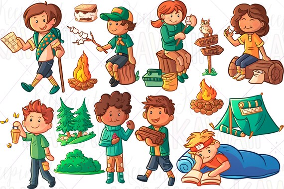 Cute Camping Clip Art Kawaii Kids Camping Camping Party | Etsy