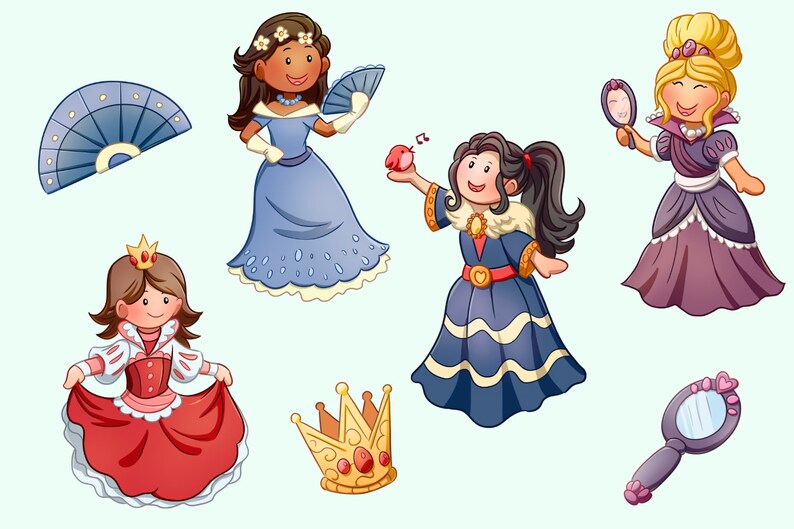 Pretty Princess Fantasy Clip Art Collection, Cute Princesses, Kawaii ...