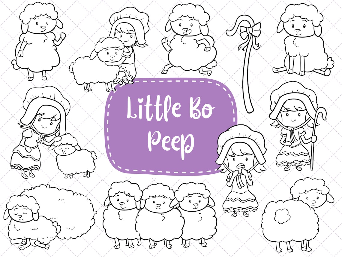 Little Bo Peep Clip Art, Mother Goose Clipart, Nursery Rhyme Clipart ...