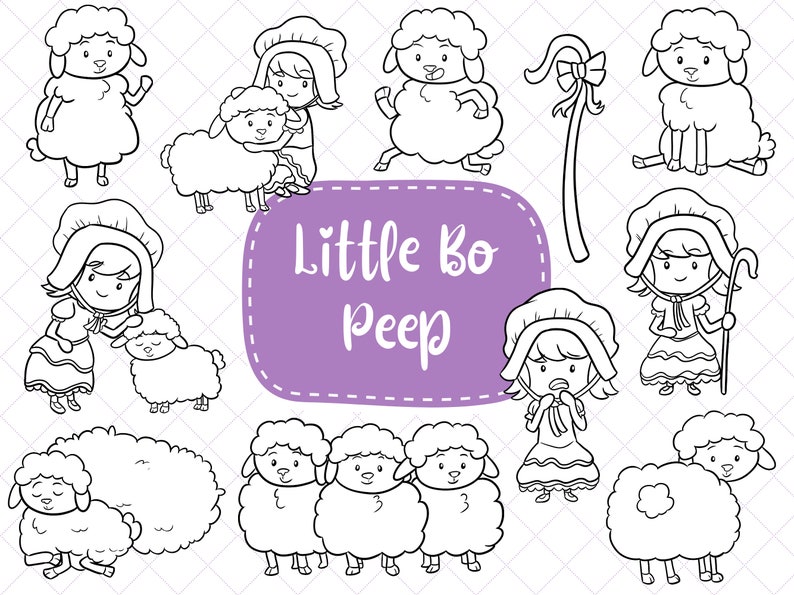 Little Bo Peep Clip Art, Mother Goose Clipart, Nursery Rhyme Clipart ...