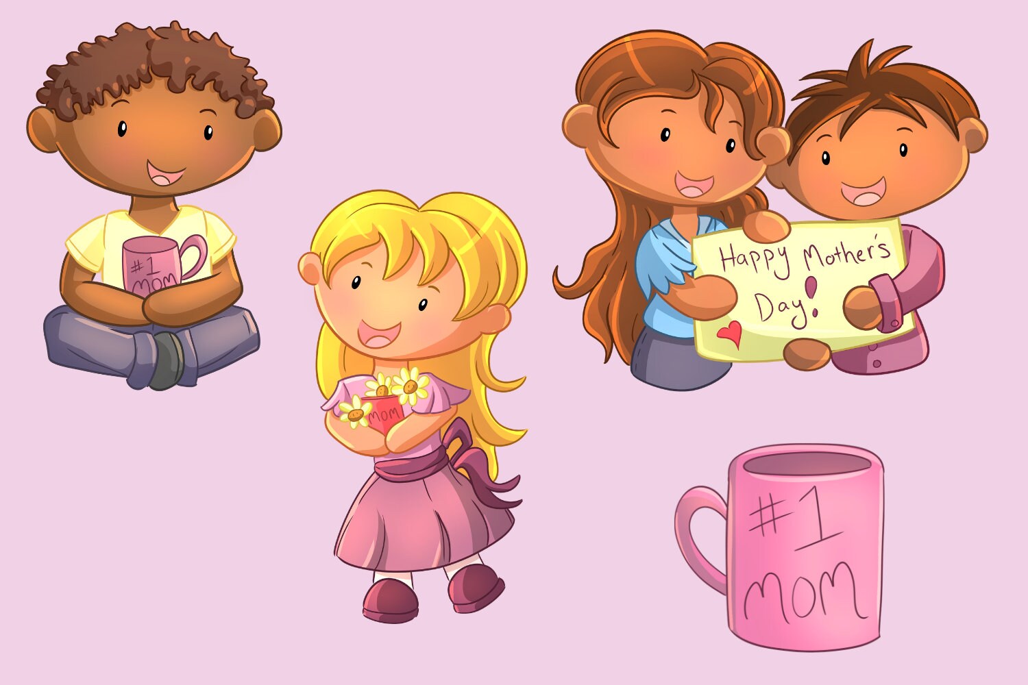 Cute Mother's Day Themed Clipart Collection, Mom and Kids Clipart ...
