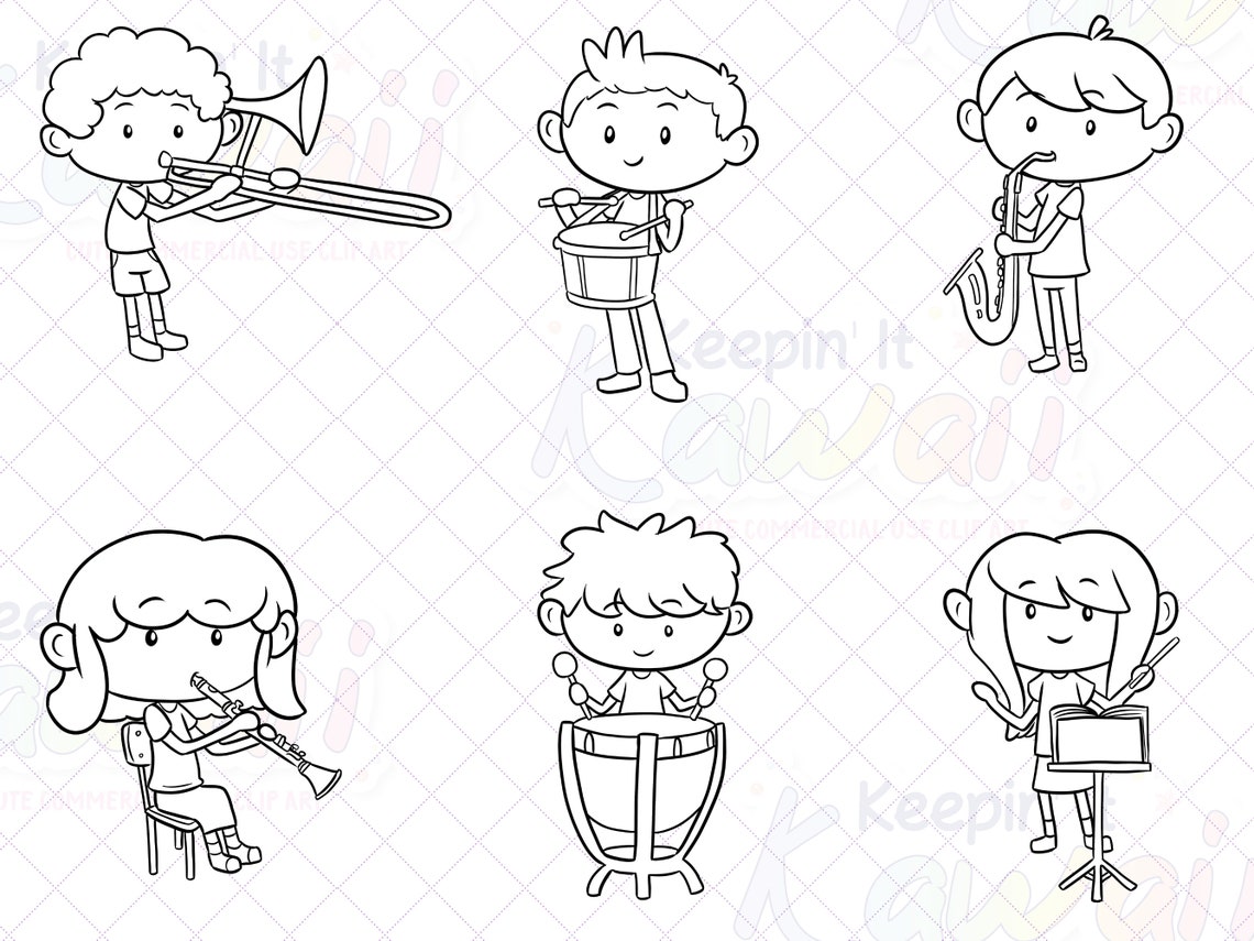 Cute Band Kids Clip Art, Kids Playing Music Clipart, Cute Kids Music ...