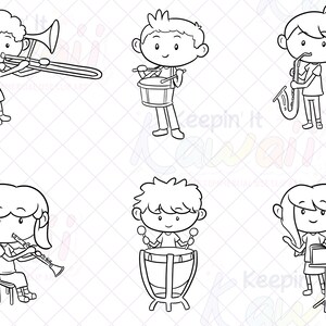 Cute Band Kids Clip Art, Kids Playing Music Clipart, Cute Kids Music ...