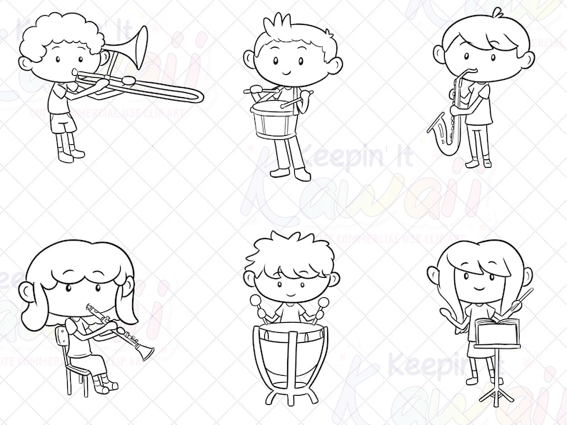 Cute Band Kids Clip Art, Kids Playing Music Clipart, Cute Kids Music ...