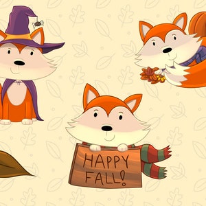 Cute Fall Foxes Clip Art Collection, Kawaii Foxes Clipart, Cute ...
