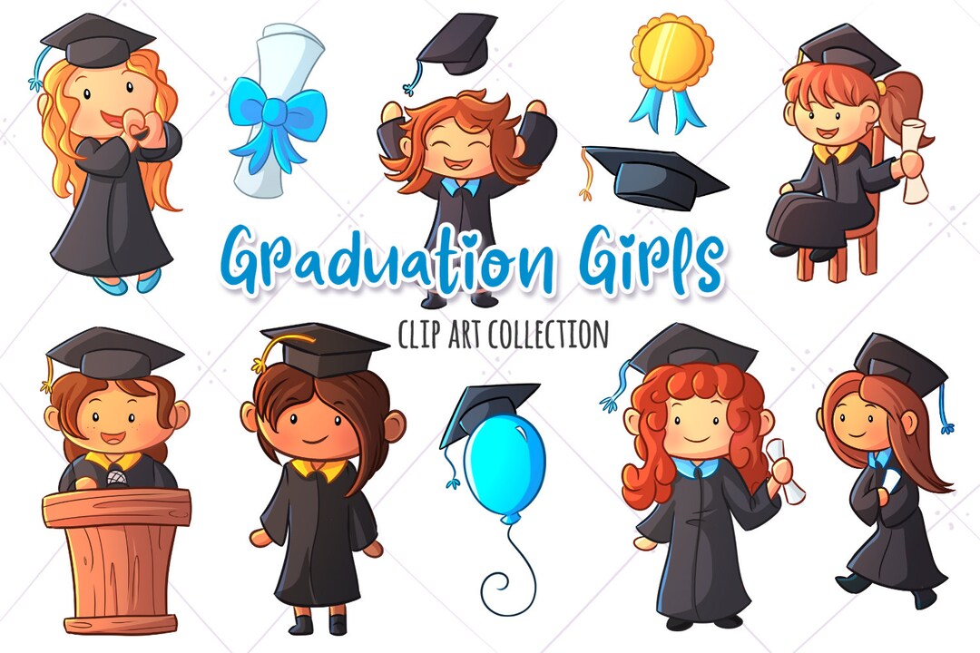 Cute Graduation Girls Clip Art Collection, Little Graduates Clipart ...