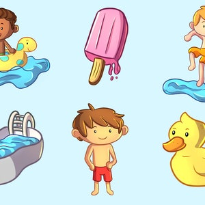 Cute Pool Party Boys Clip Art Collection, Pool Party Clipart, Kids Pool ...