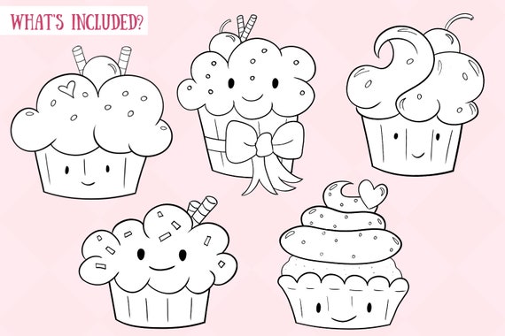 Cute Cupcake Clipart Black And White