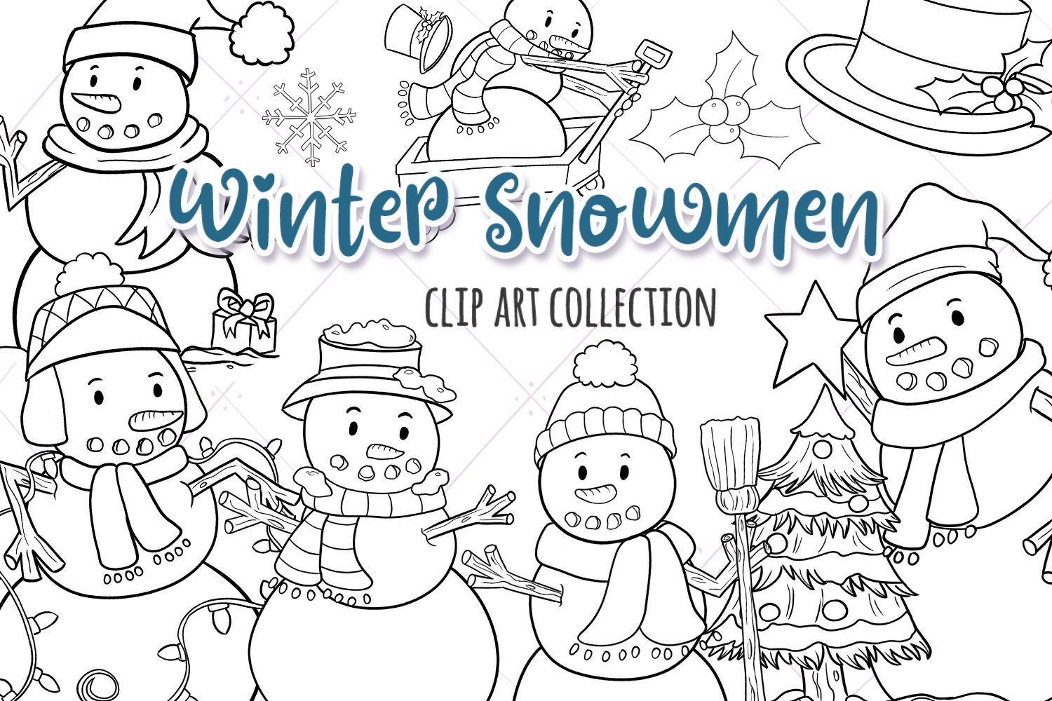 Winter Snowmen Black and White Collection, Cute Christmas Stamps ...