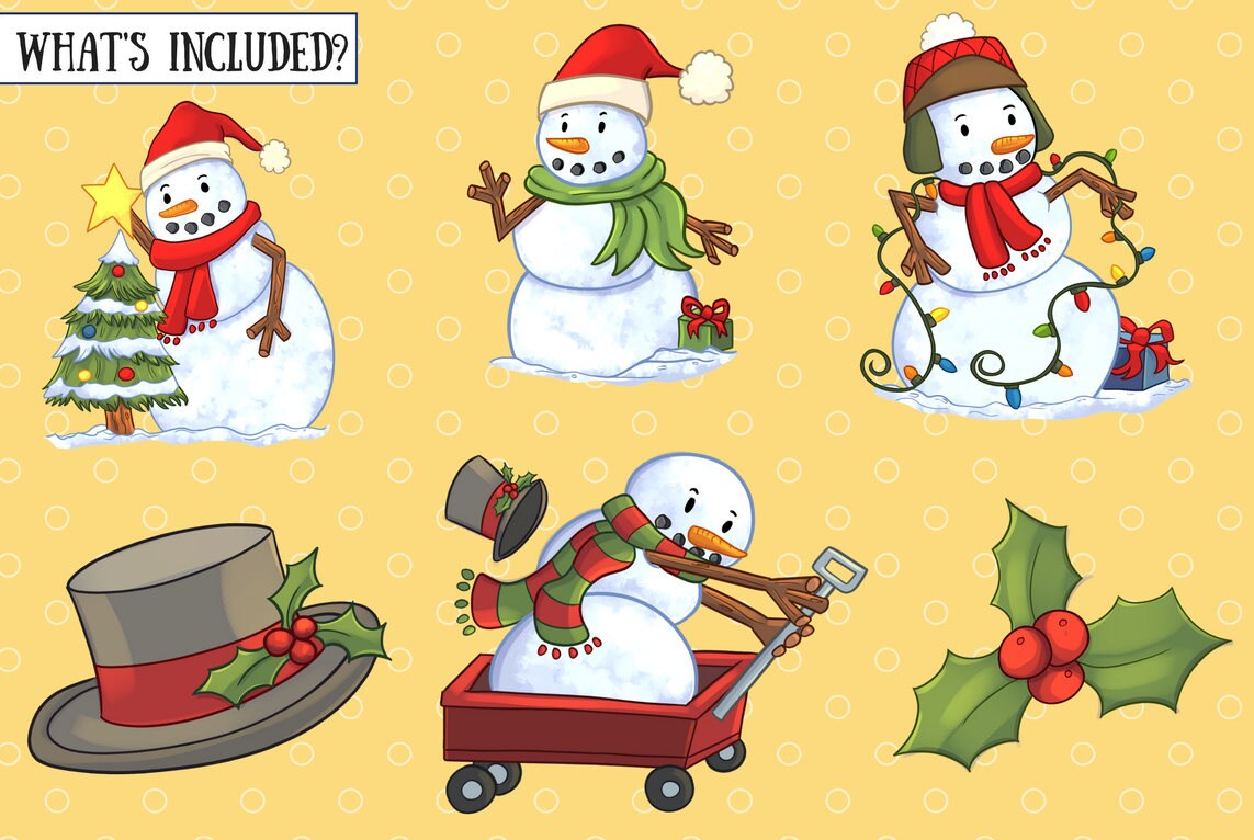 Winter Snowmen Clip Art Collection Cute Christmas Clip Art - Etsy