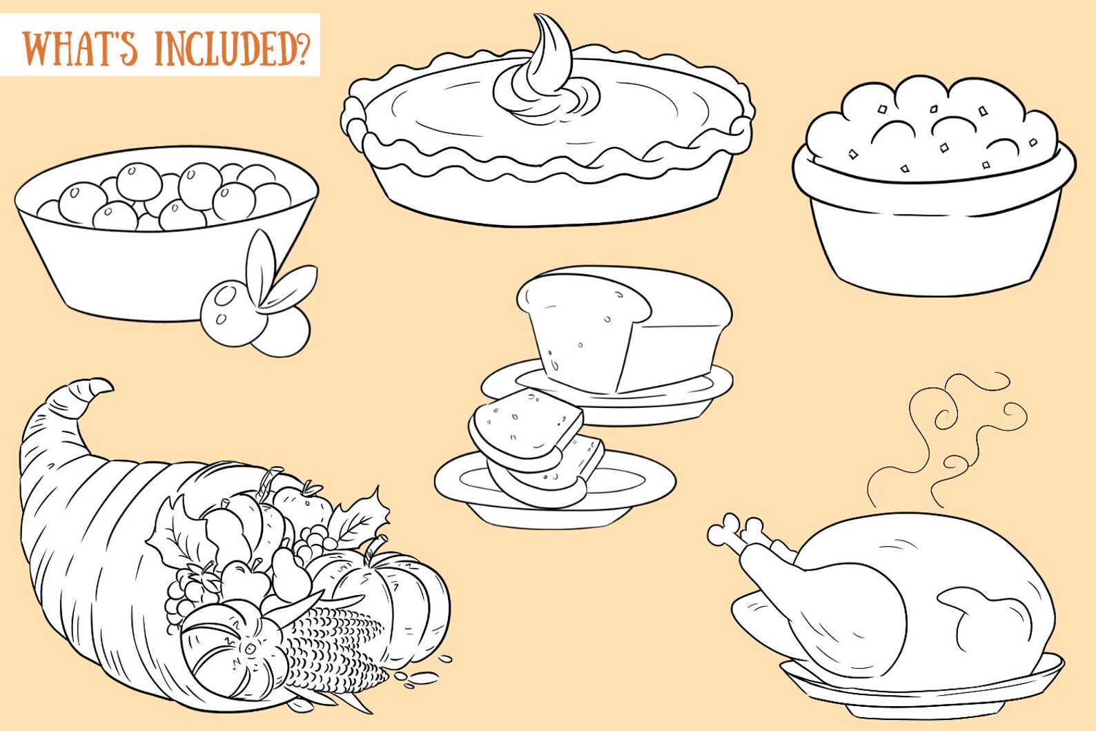 Cute Thanksgiving Feast Clipart, Thanksgiving Food Clip Art, Kawaii ...