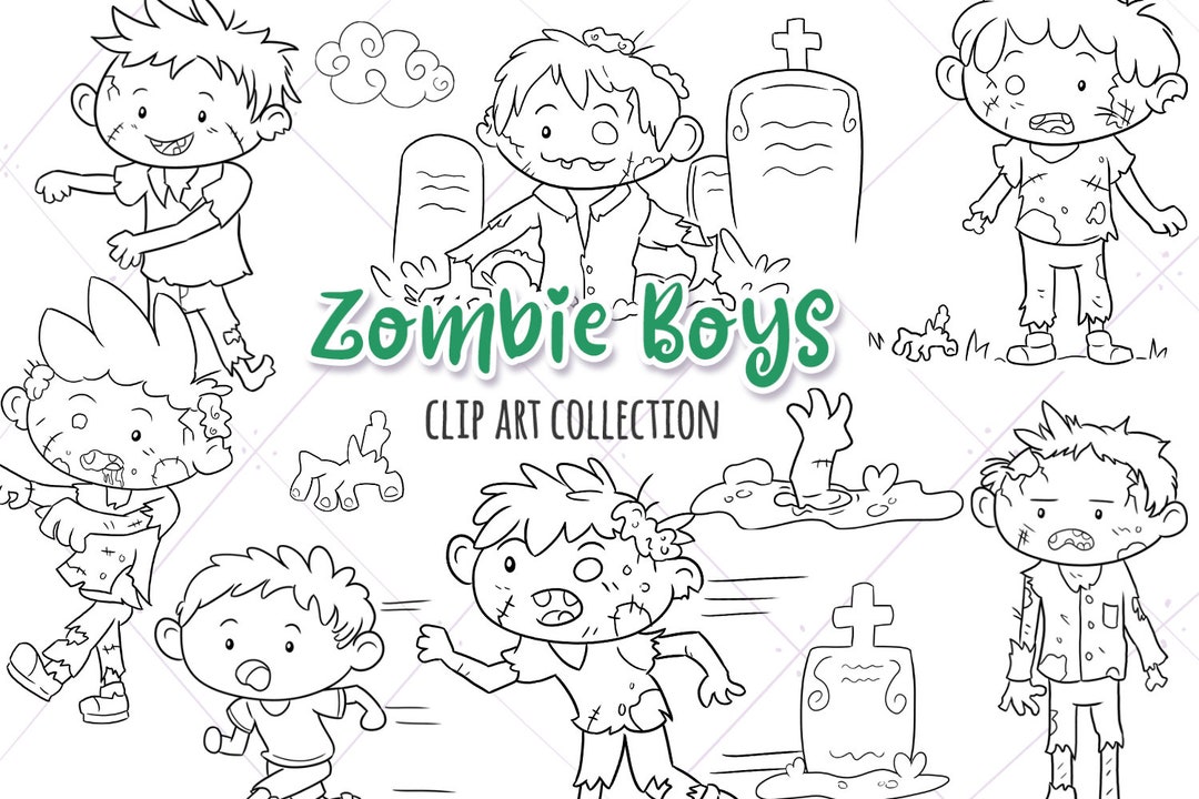 Cute Zombie Halloween Clip Art Collection, Zombie Boys Graphics, Zombie ...