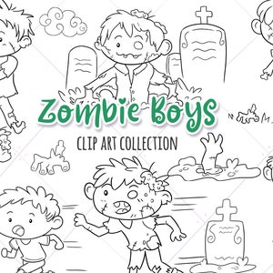 Cute Zombie Halloween Clip Art Collection, Zombie Boys Graphics, Zombie ...