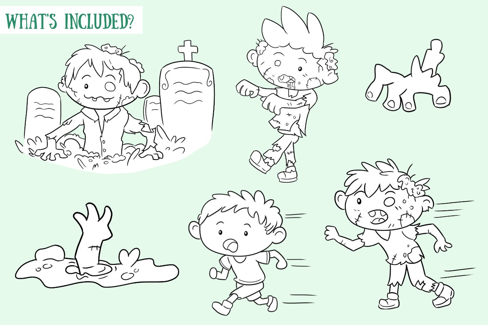 Cute Zombie Halloween Clip Art Collection, Zombie Boys Graphics, Zombie ...