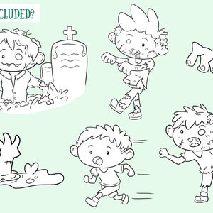 Cute Zombie Halloween Clip Art Collection, Zombie Boys Graphics, Zombie ...