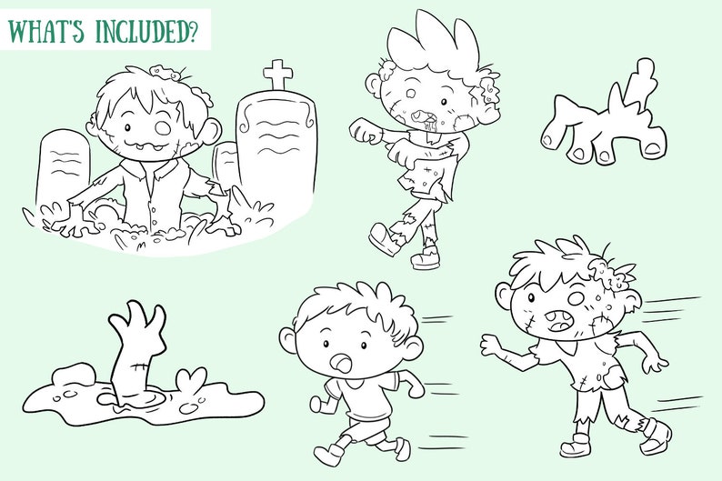 Cute Zombie Halloween Clip Art Collection, Zombie Boys Graphics, Zombie ...