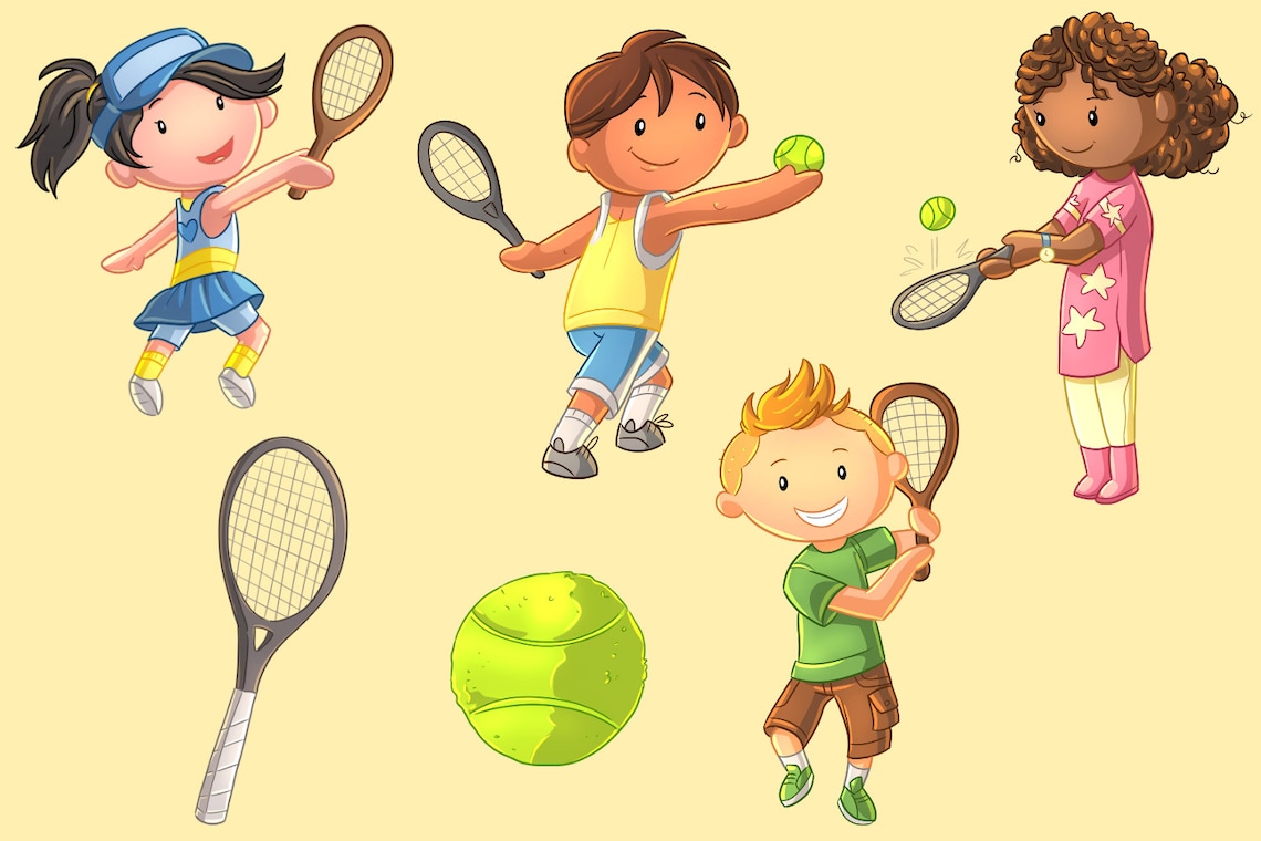 Kids Playing Tennis Sports Clip Art Collection Cute Tennis | Etsy