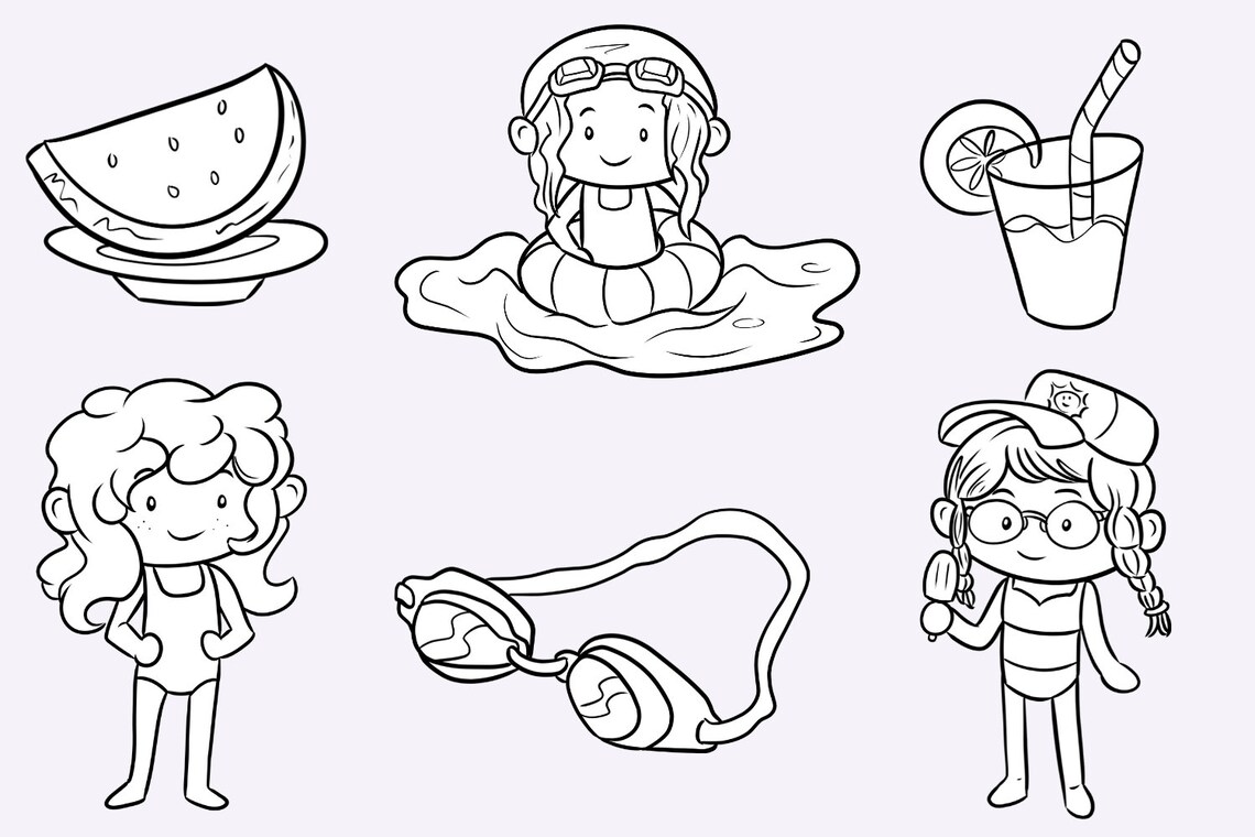 Cute Pool Party Girls Clip Art Collection, Pool Party Clipart, Kids ...