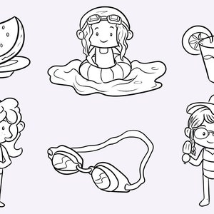 Cute Pool Party Girls Clip Art Collection, Pool Party Clipart, Kids ...