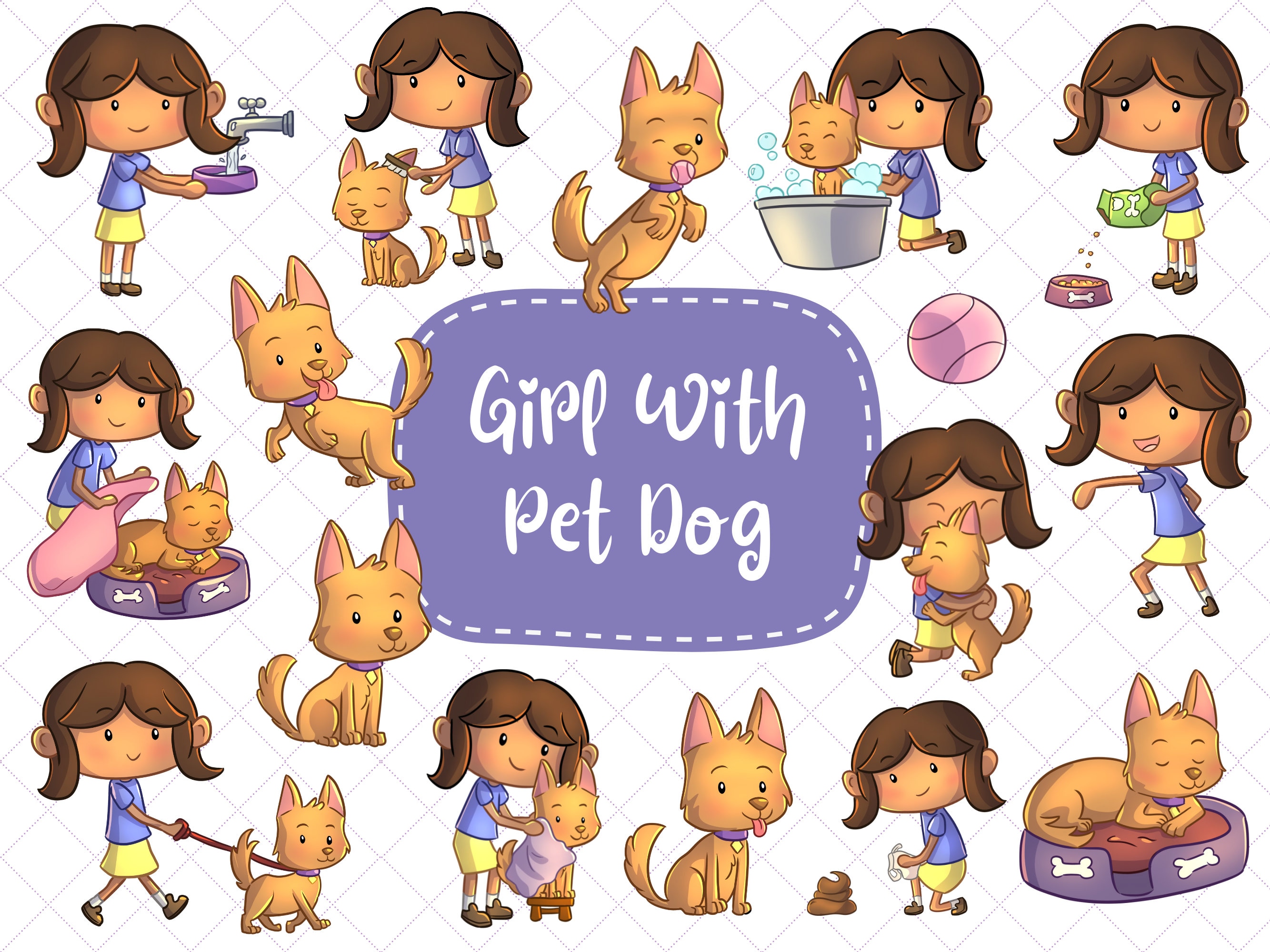 Girl With Puppy Clip Art