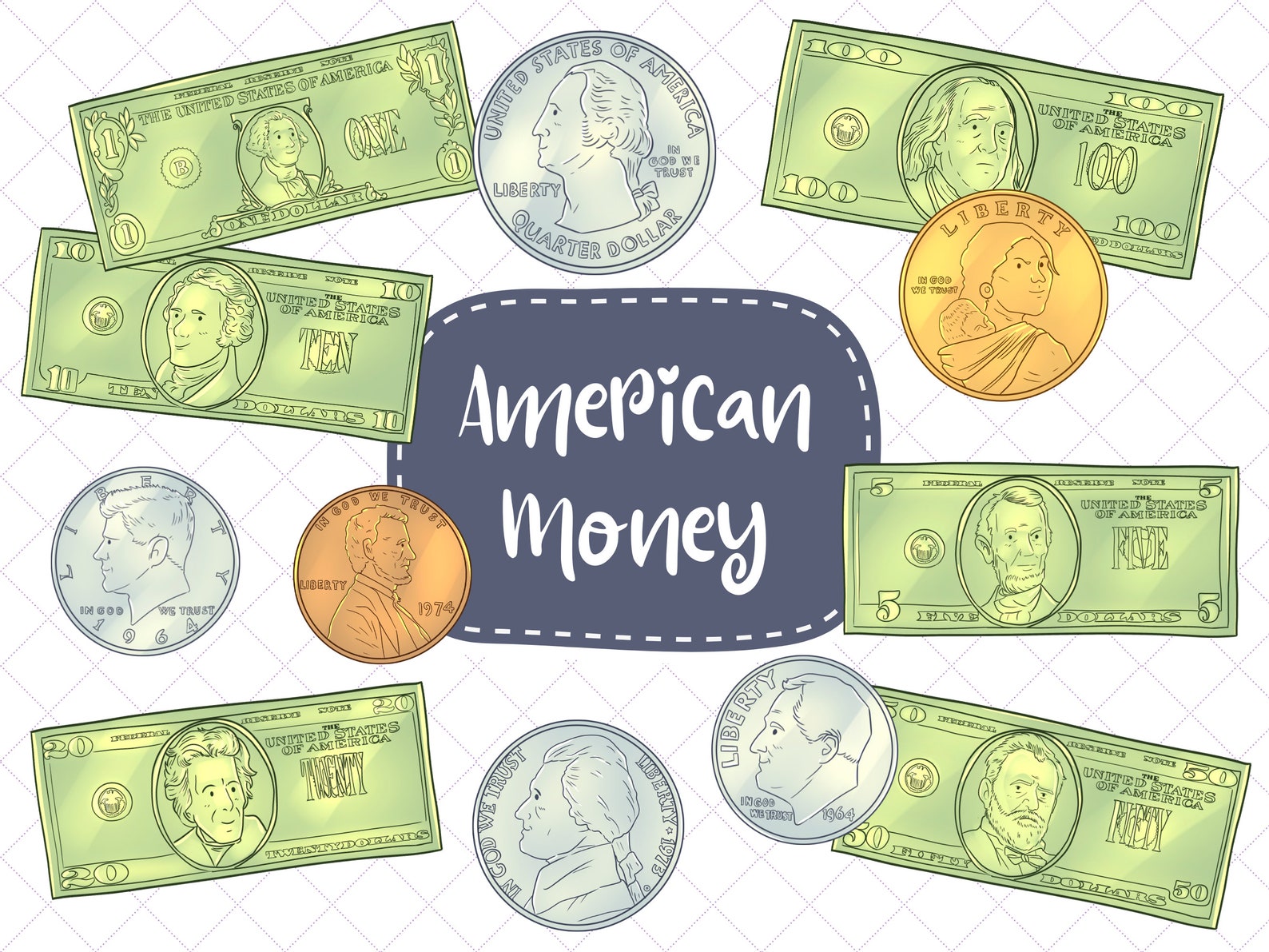 American Money Clip Art, Cute Money, Kids Money Clipart, Kids Finance ...