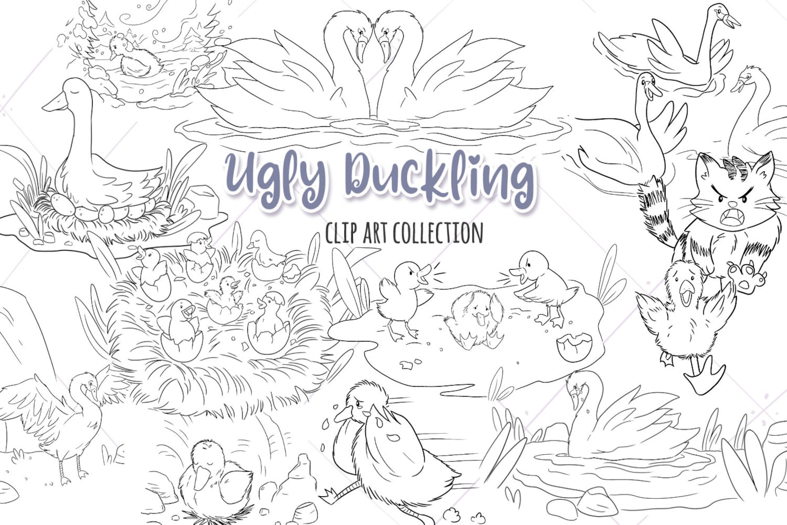 Ugly Duckling Story Book Clipart, Cute Baby Duck Clip Art, Kids School ...