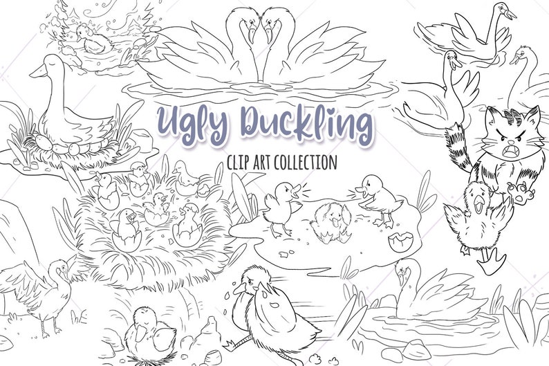 Ugly Duckling Story Book Clipart, Cute Baby Duck Clip Art, Kids School ...