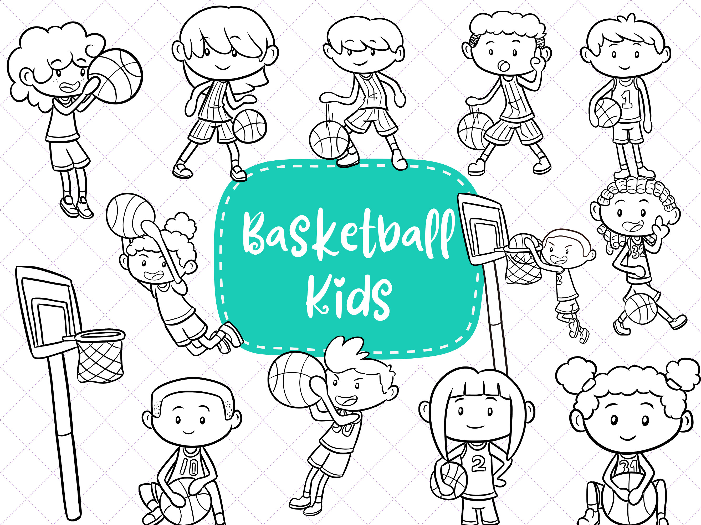 Kids Playing Basketball Clip Art, Cute Basketball Clip Art, Kawaii ...