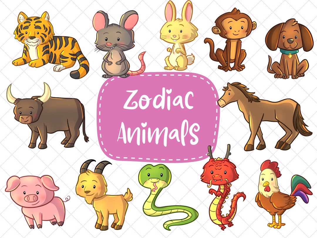 Cute Chinese Zodiac Animals Clip Art, Kawaii Zodiac Animals, Cute ...