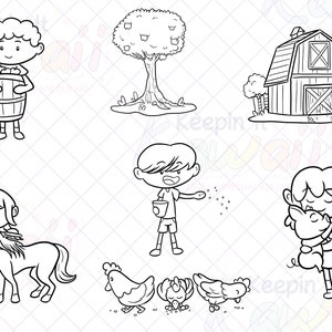 A Day at the Farm Clip Art Cute Farm Animal Clipart Farm - Etsy
