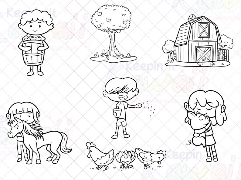 A Day at the Farm Clip Art Cute Farm Animal Clipart Farm - Etsy