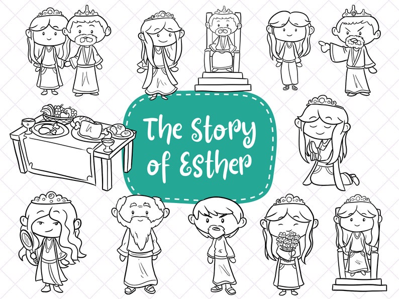 Queen Esther Bible Story Clipart, Bible Characters Clipart, Old ...