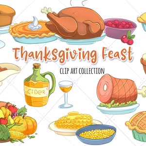 Cute Thanksgiving Feast Clipart, Thanksgiving Food Clip Art, Kawaii ...