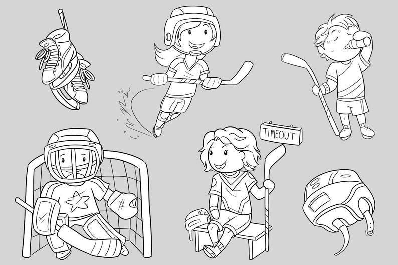 Digital Stamps Kids Playing Hockey Clip Art, Sports Clipart, Boys ...