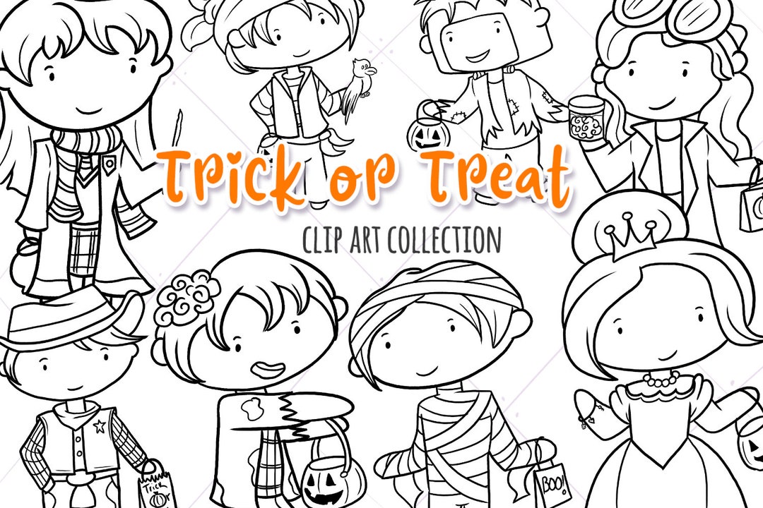 Cute Kids Trick or Treat Digital Stamp Set - Kids Trick or Treating ...