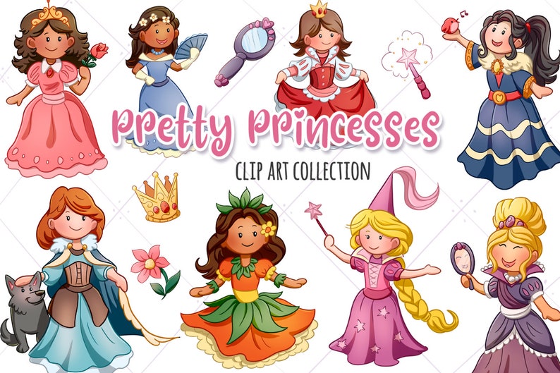 Pretty Princess Fantasy Clip Art Collection, Cute Princesses, Kawaii ...