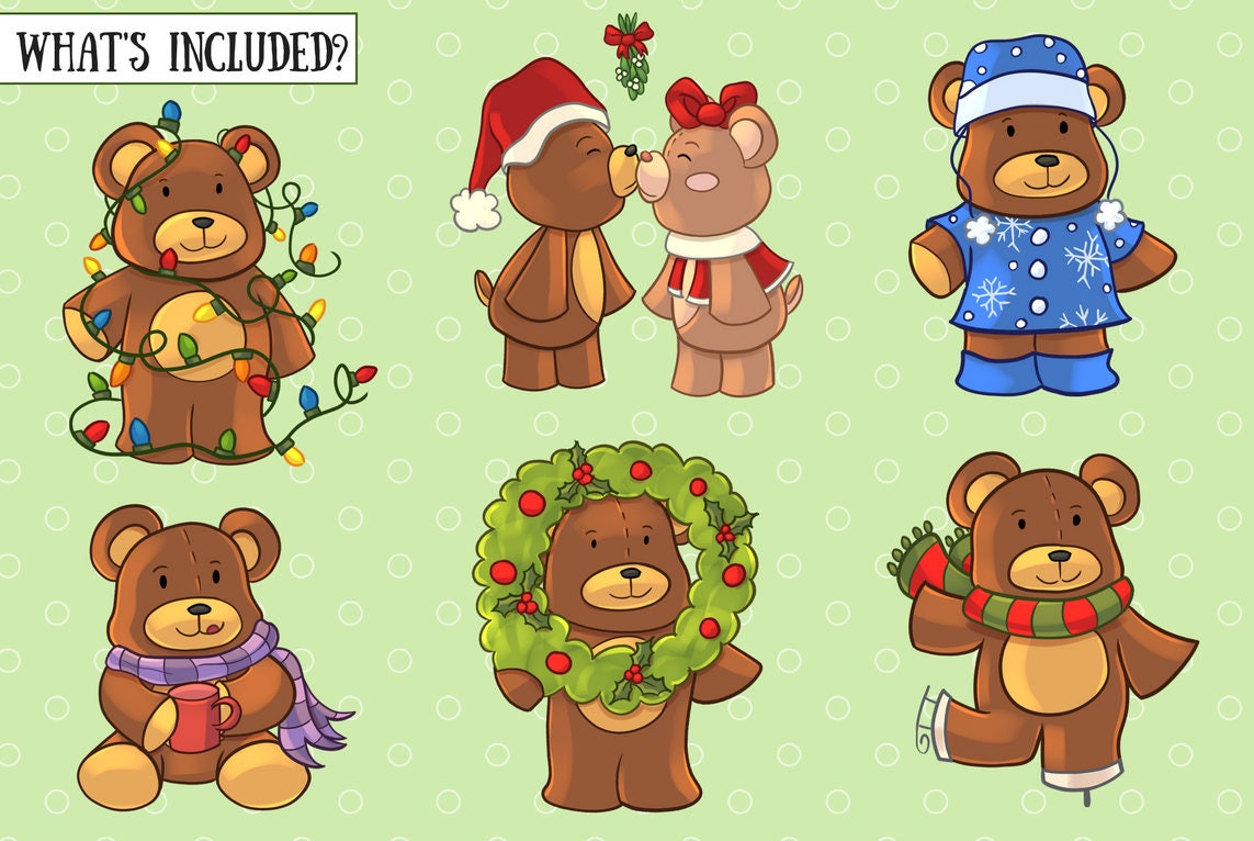 Bear Christmas Clip Art Collection, Cute Christmas Clip Art, Christmas ...