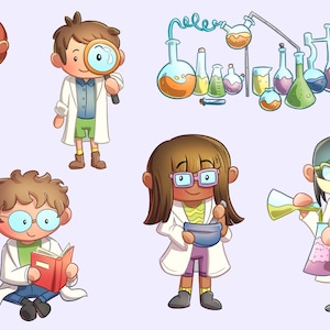 Cute Science Lab Clipart, Kid Scientist Clip Art, Kawaii Laboratory ...